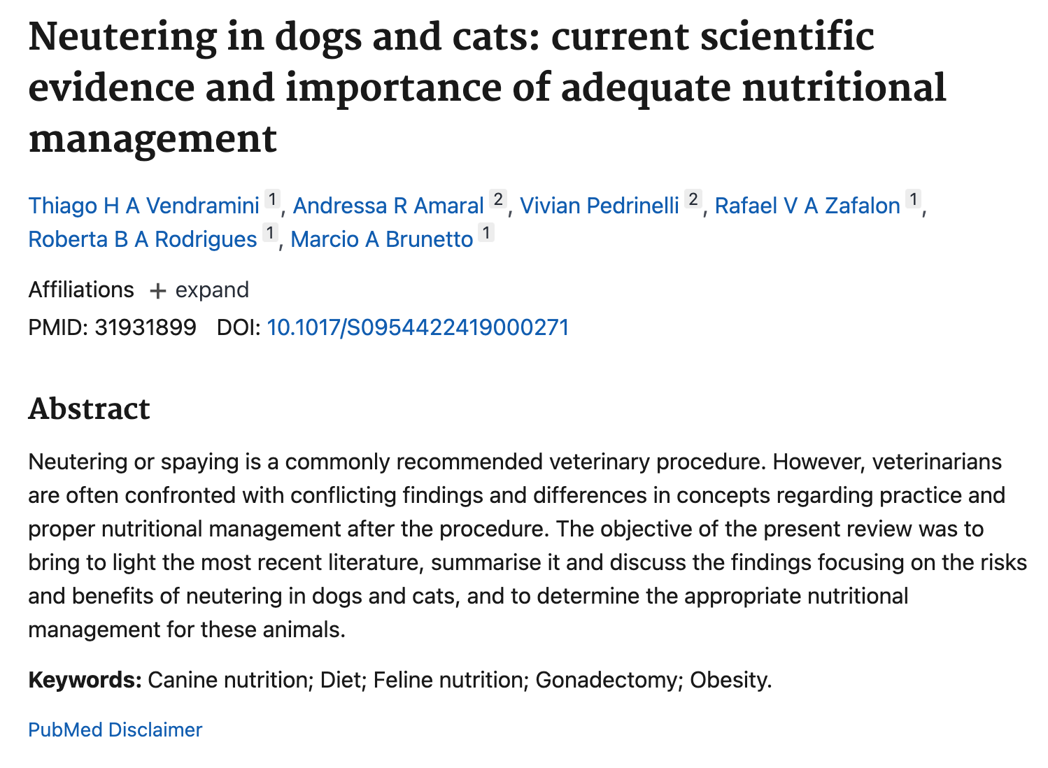 Neutering in dogs and cats: current scientific evidence and importance ...